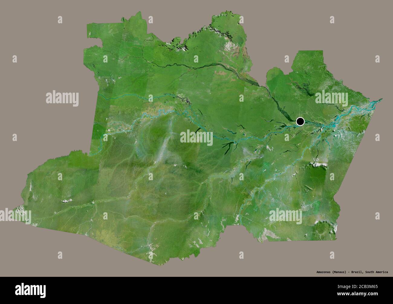 Shape of Amazonas, state of Brazil, with its capital isolated on a ...