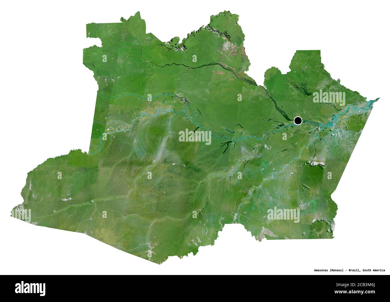 Shape of Amazonas, state of Brazil, with its capital isolated on white ...