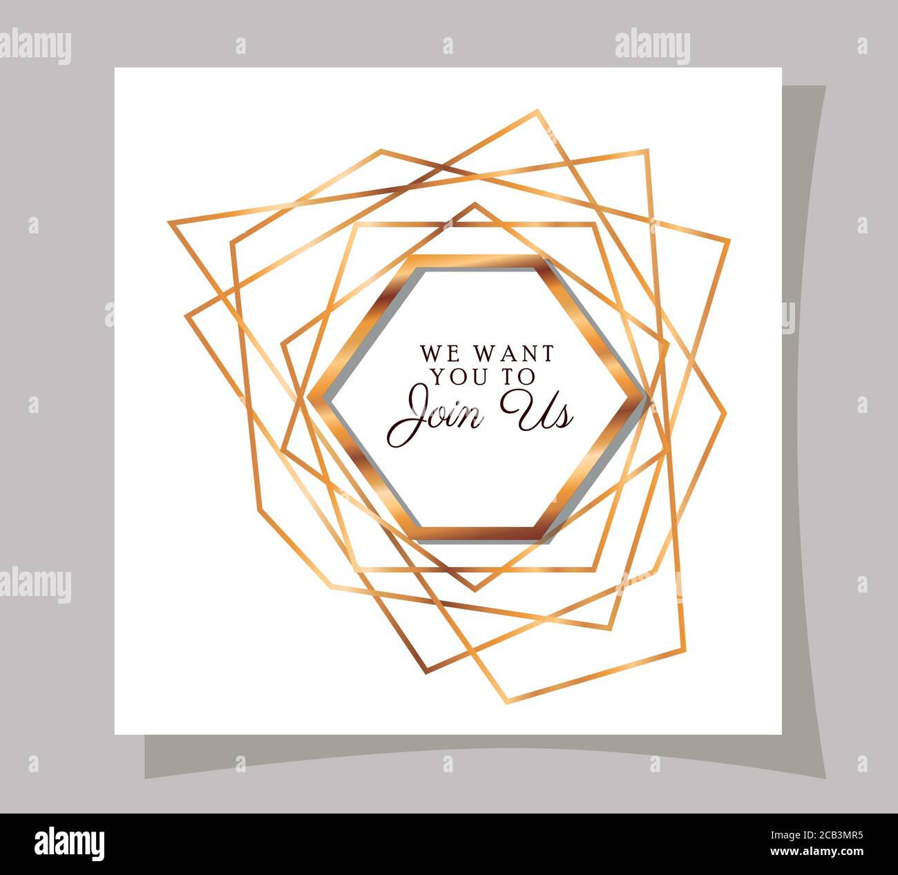we want you to join us text in gold frame design, Wedding invitation ...