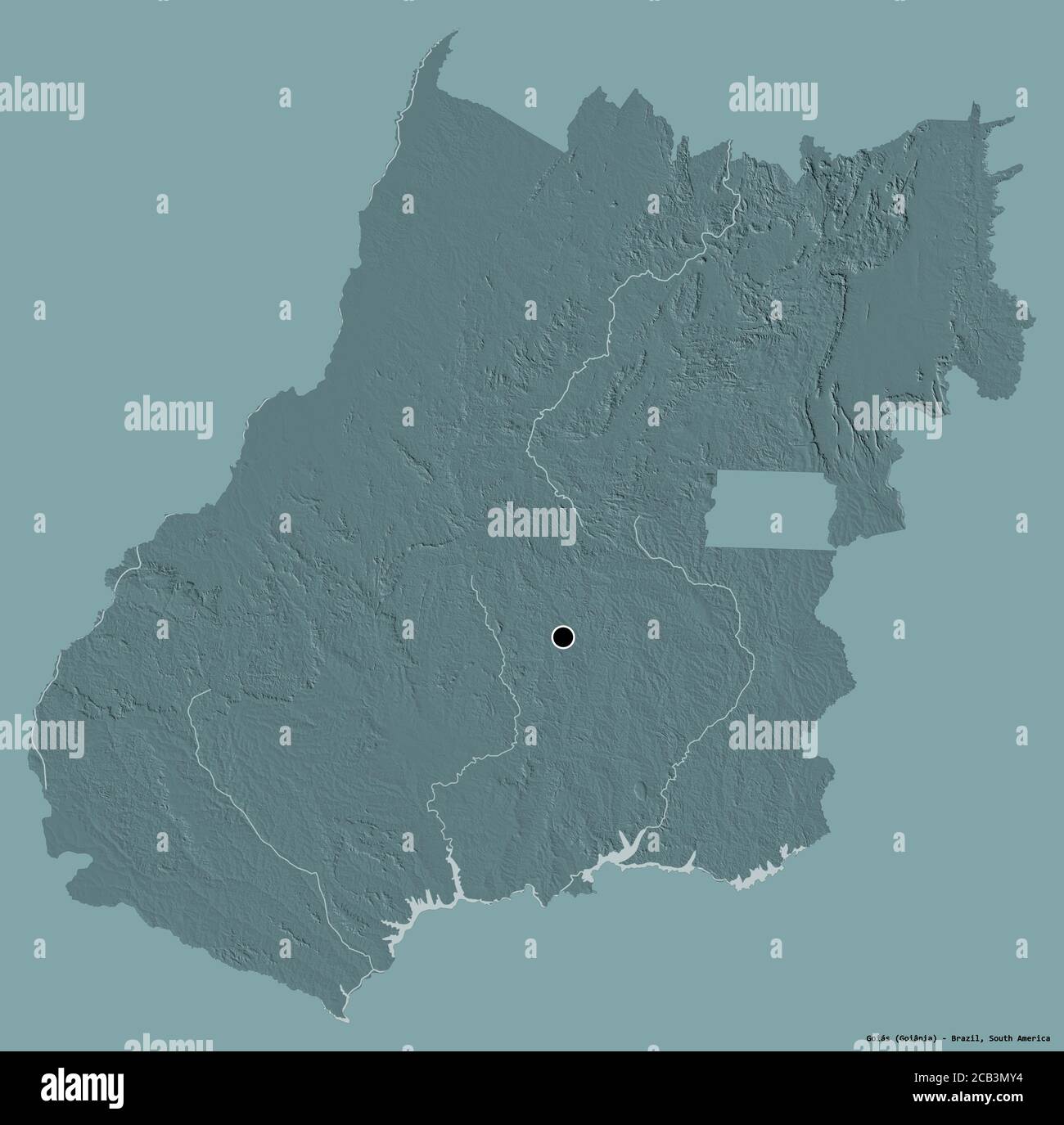 Shape of Goiás, state of Brazil, with its capital isolated on a solid ...