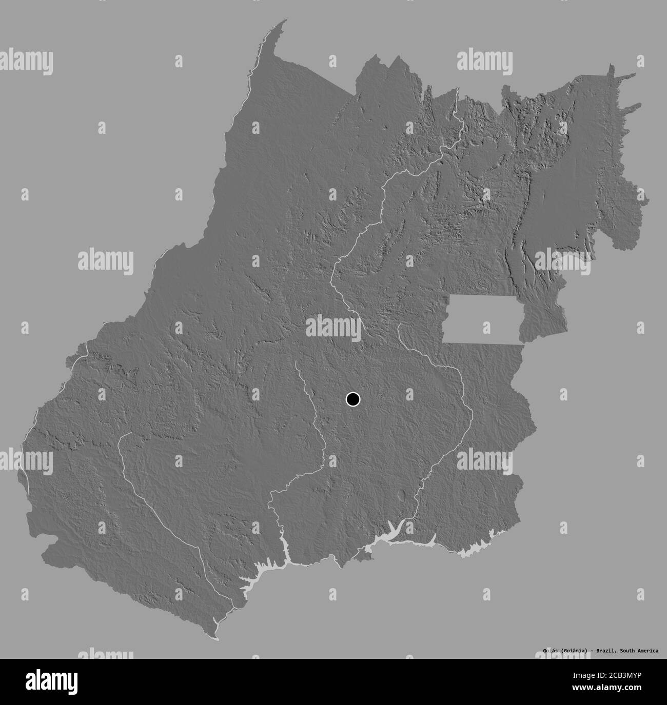 Shape of Goiás, state of Brazil, with its capital isolated on a solid ...
