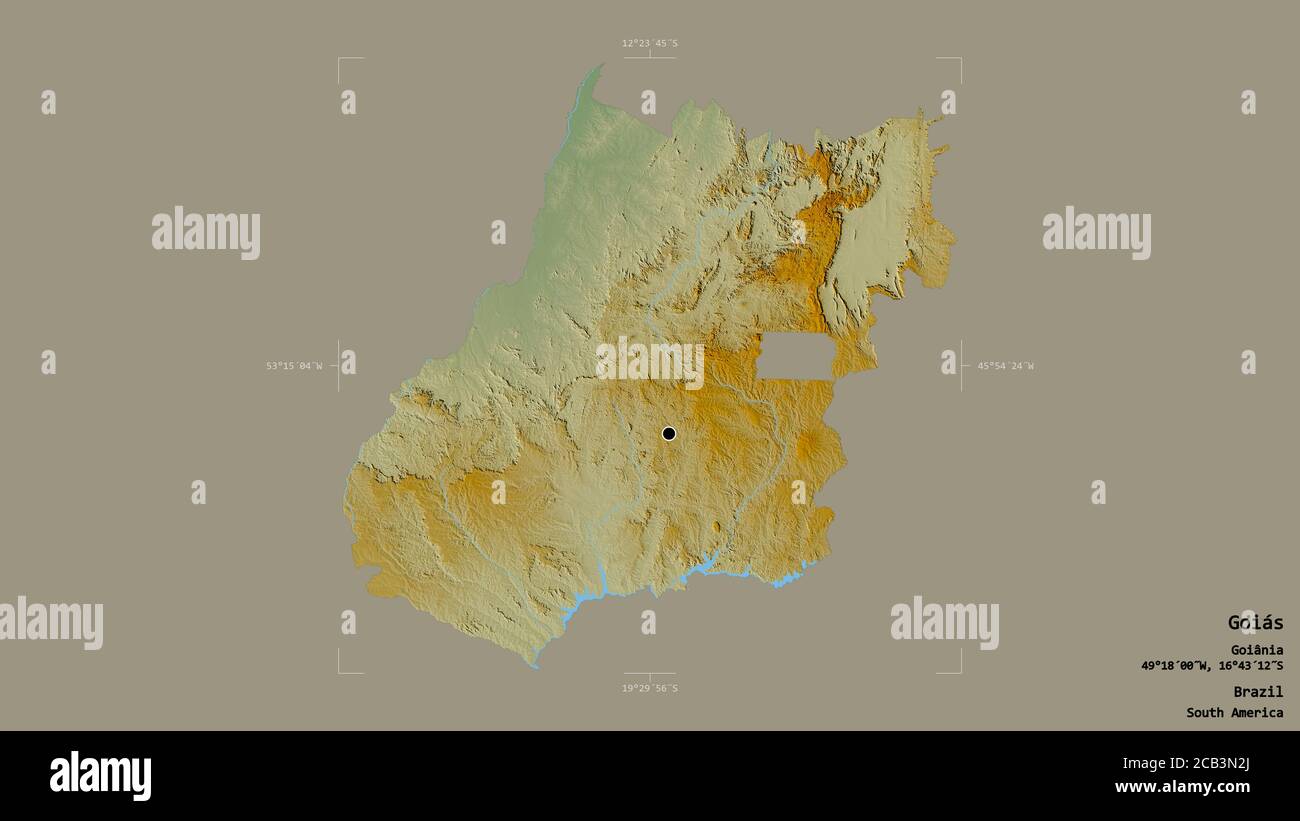 Area of Goiás, state of Brazil, isolated on a solid background in a ...
