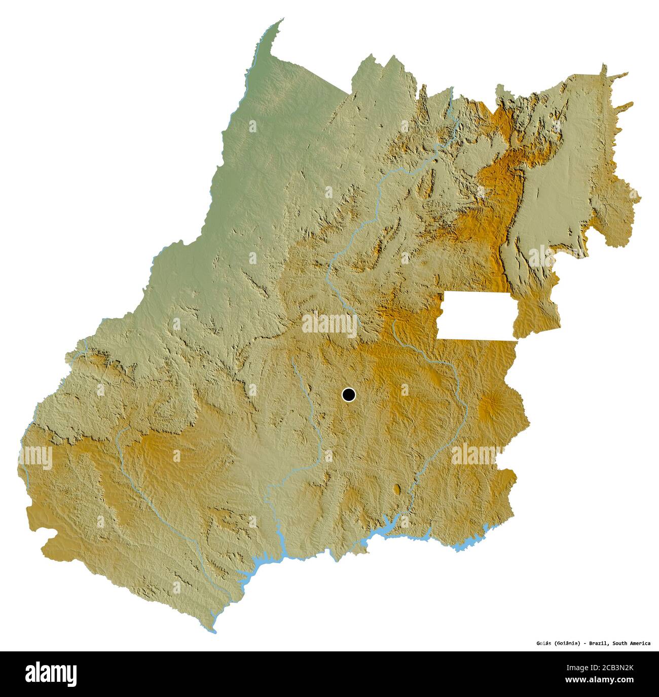 Shape of Goiás, state of Brazil, with its capital isolated on white ...