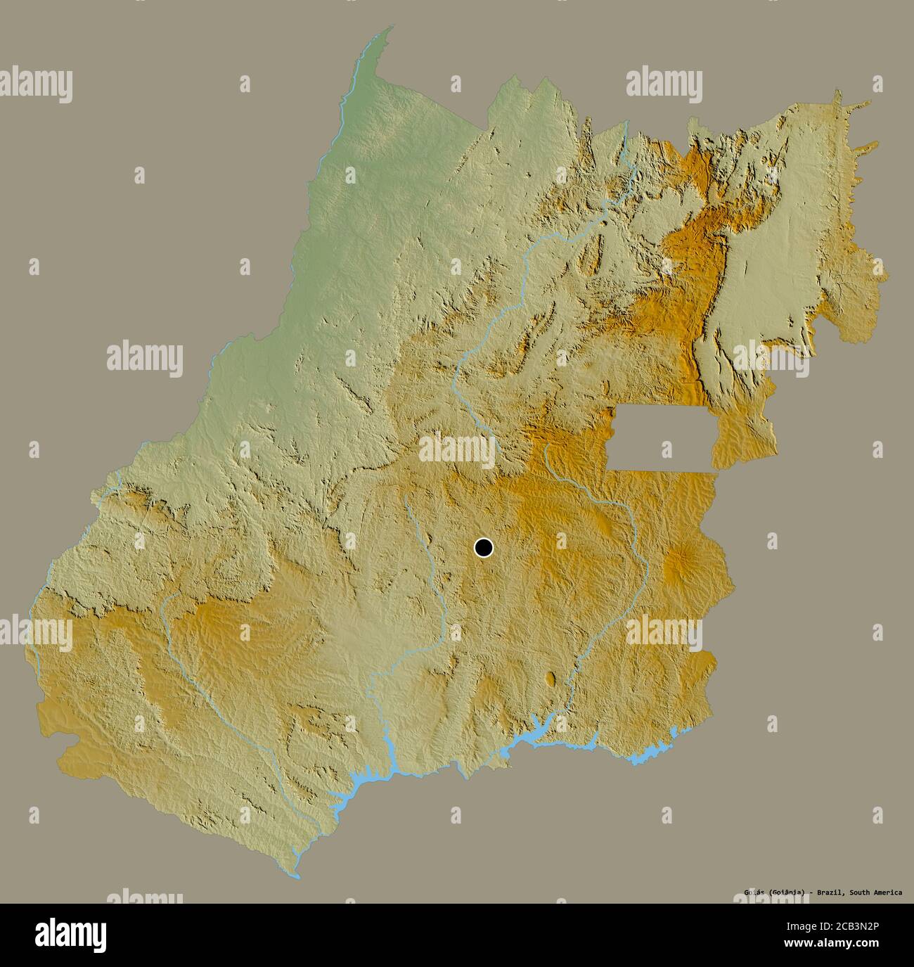 Shape of Goiás, state of Brazil, with its capital isolated on a solid ...