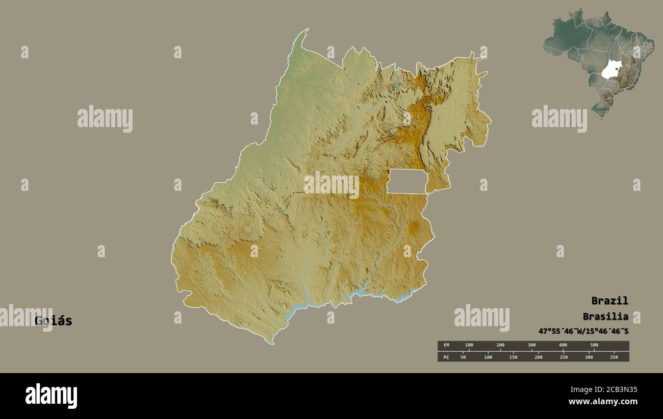 Shape of Goiás, state of Brazil, with its capital isolated on solid ...