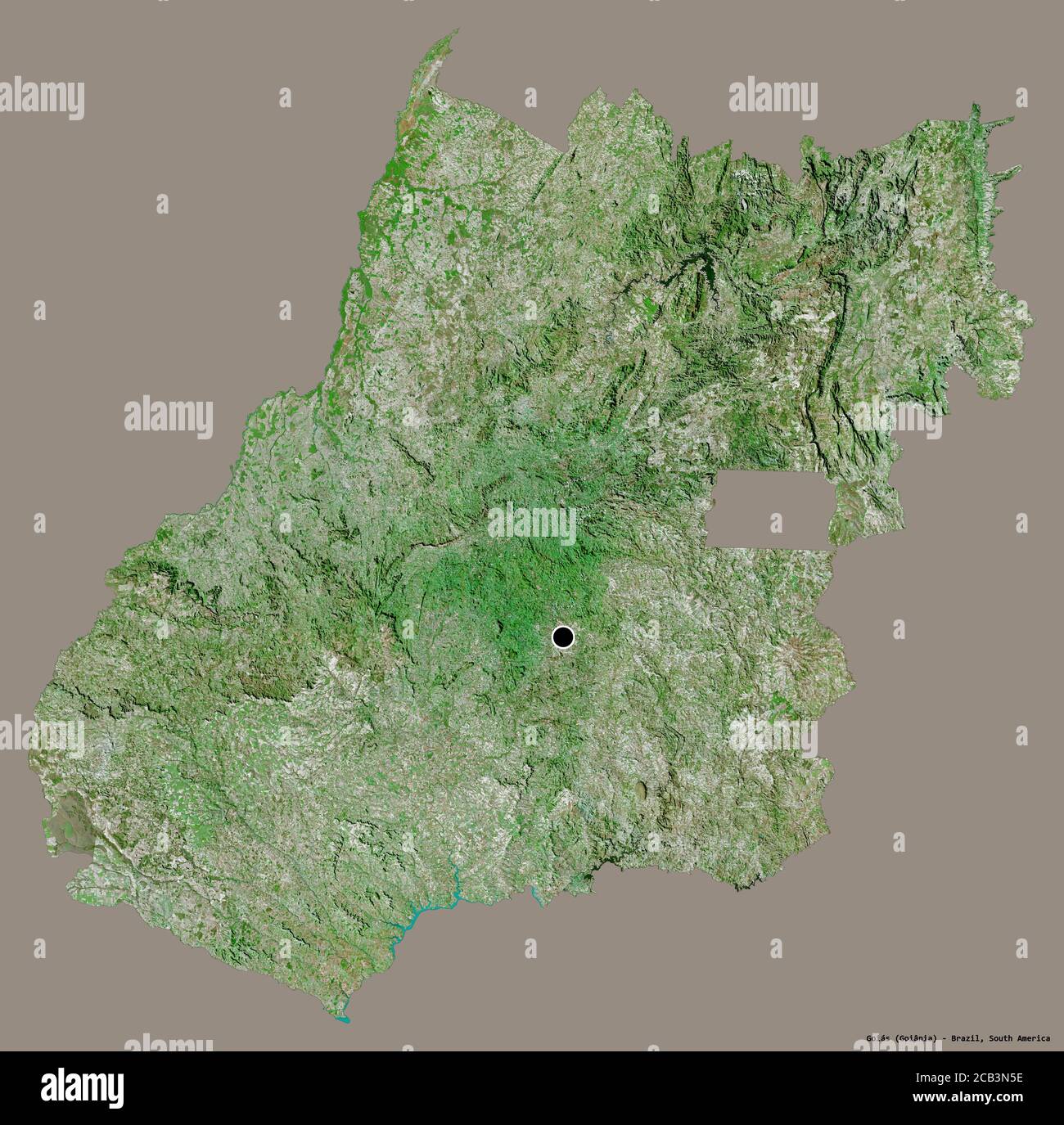 Shape of Goiás, state of Brazil, with its capital isolated on a solid ...