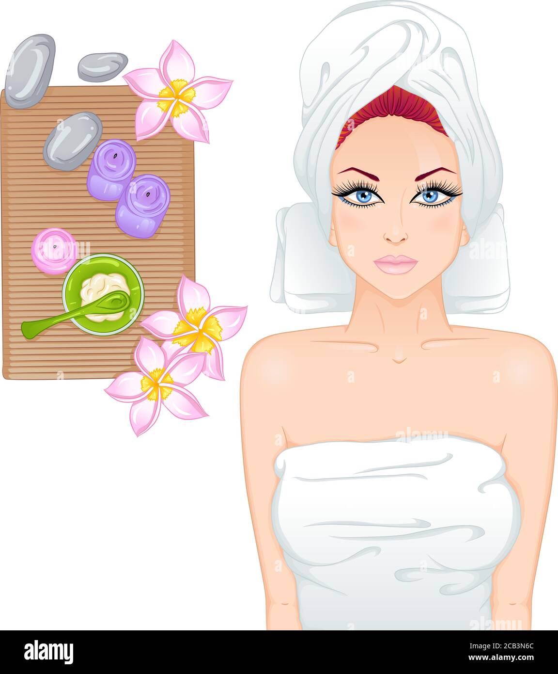 Portrait of a beautiful young girl on spa treatments. Vector ...