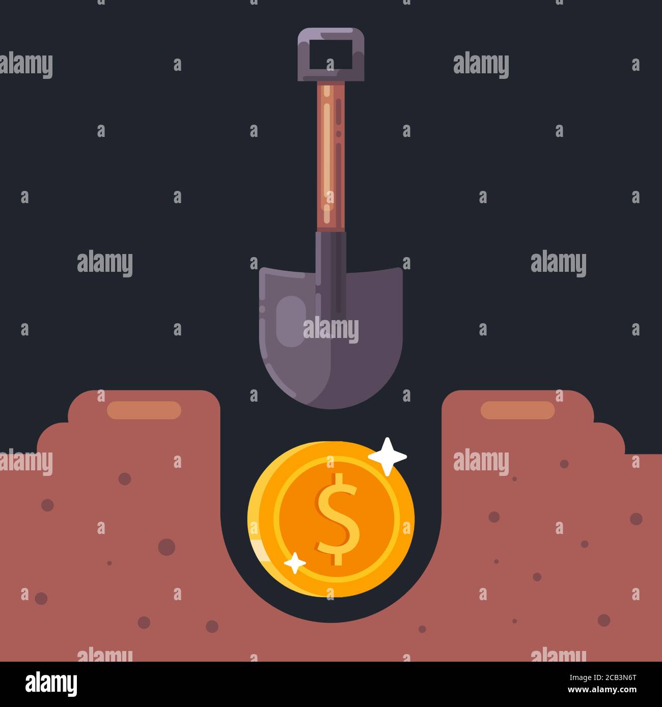 dig an old coin in the ground. look for treasures. flat vector ...