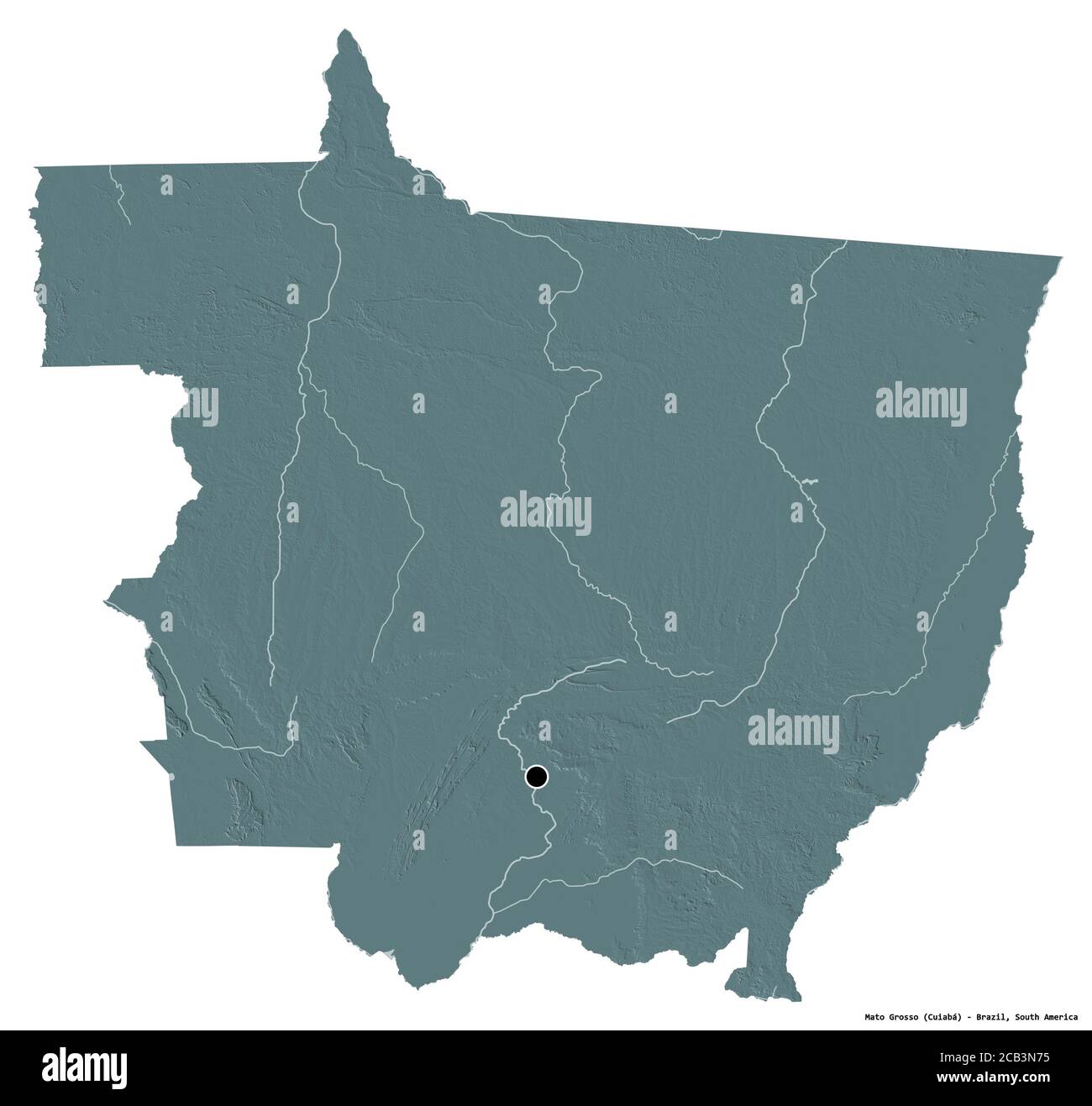 Shape of Mato Grosso, state of Brazil, with its capital isolated on ...