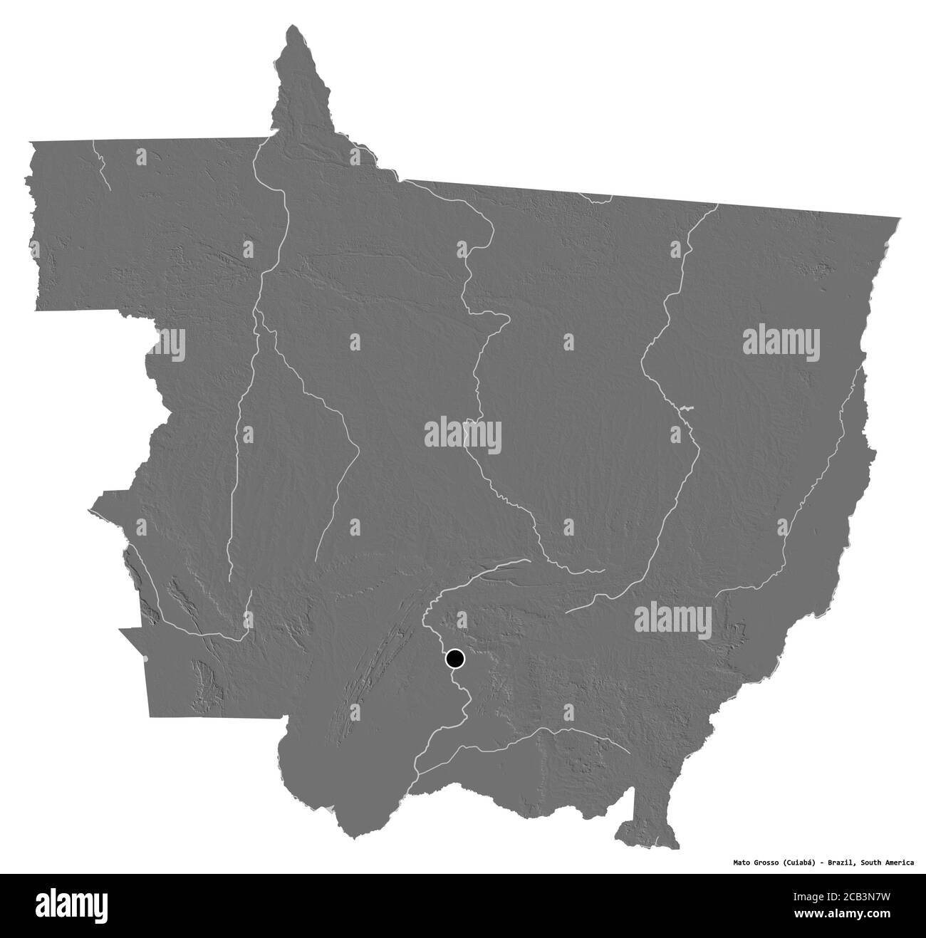 Shape of Mato Grosso, state of Brazil, with its capital isolated on ...