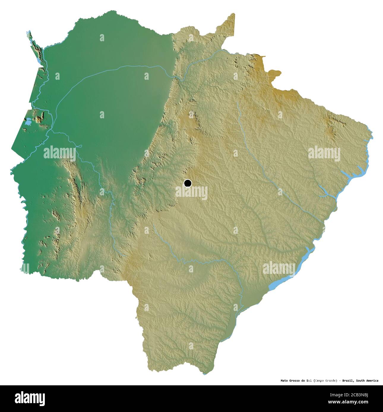 Shape of Mato Grosso do Sul, state of Brazil, with its capital isolated ...