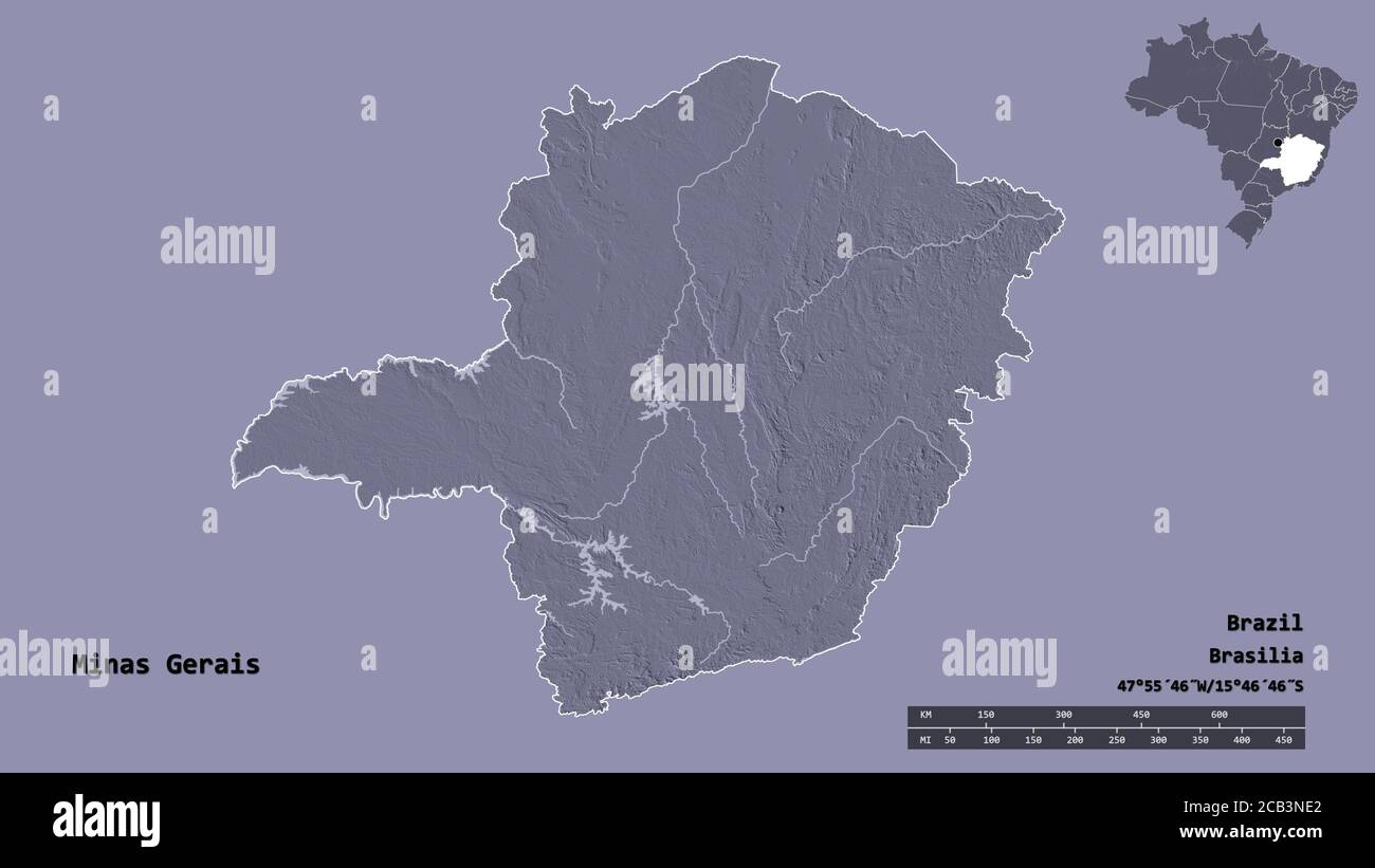 Shape of Minas Gerais, state of Brazil, with its capital isolated on ...
