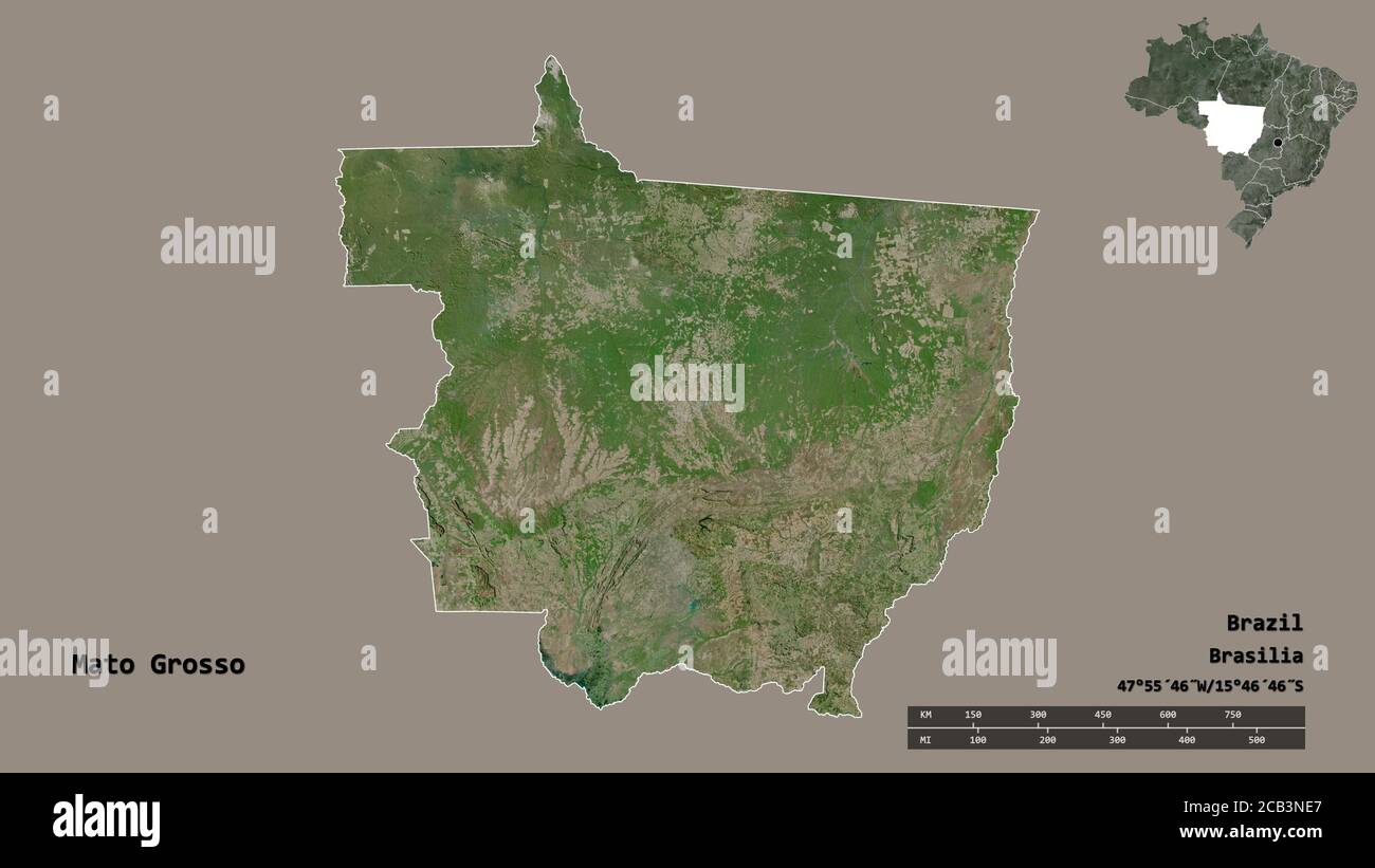 Shape of Mato Grosso, state of Brazil, with its capital isolated on ...