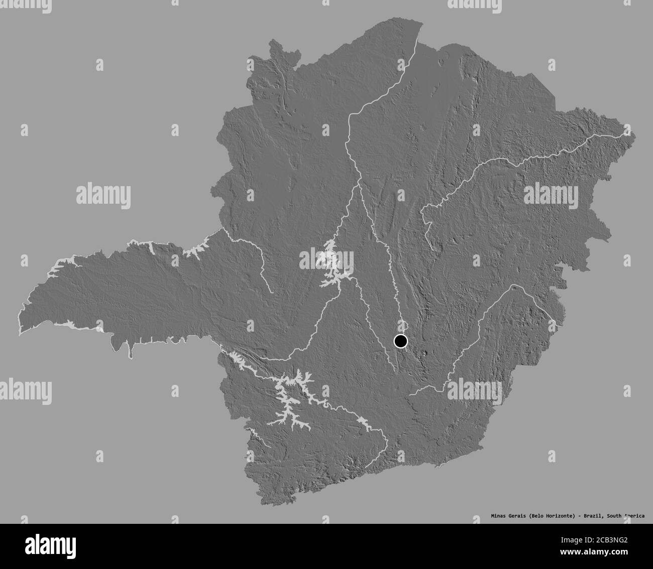 Shape of Minas Gerais, state of Brazil, with its capital isolated on a ...