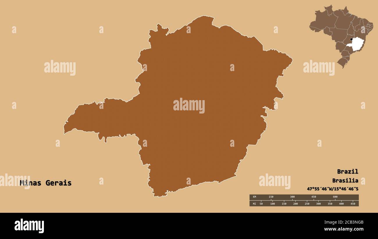 Shape of Minas Gerais, state of Brazil, with its capital isolated on ...
