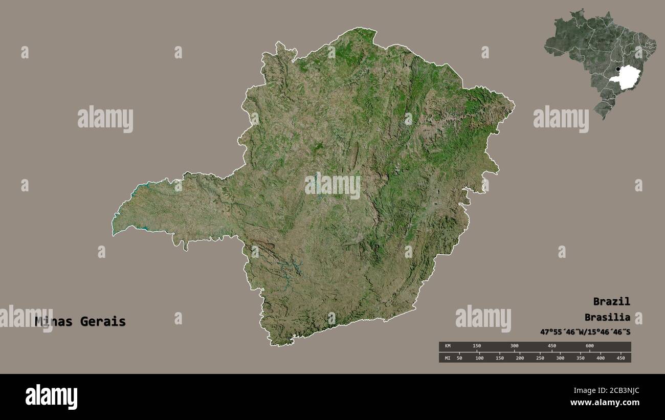 Shape of Minas Gerais, state of Brazil, with its capital isolated on ...