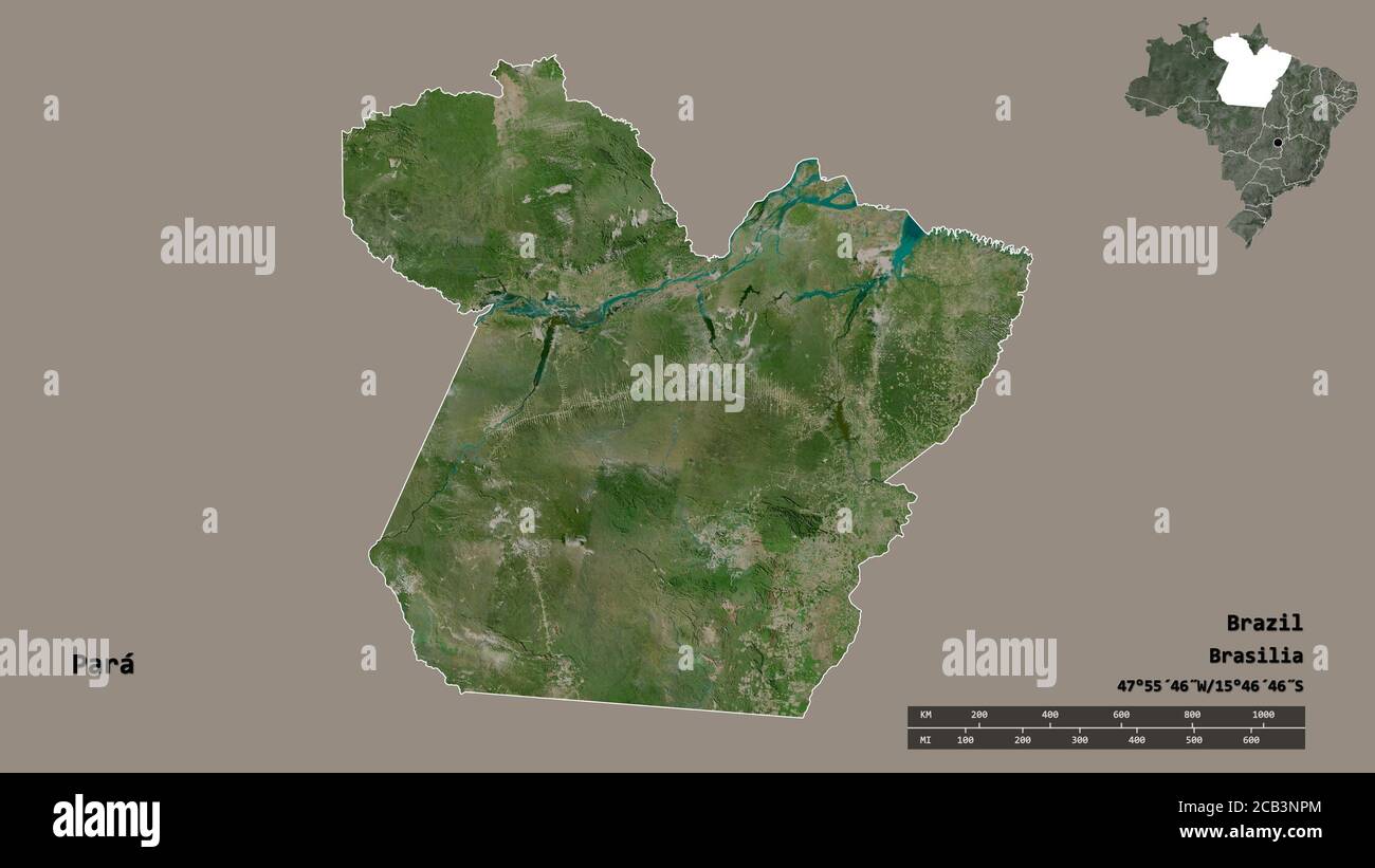 Shape of Pará, state of Brazil, with its capital isolated on solid ...