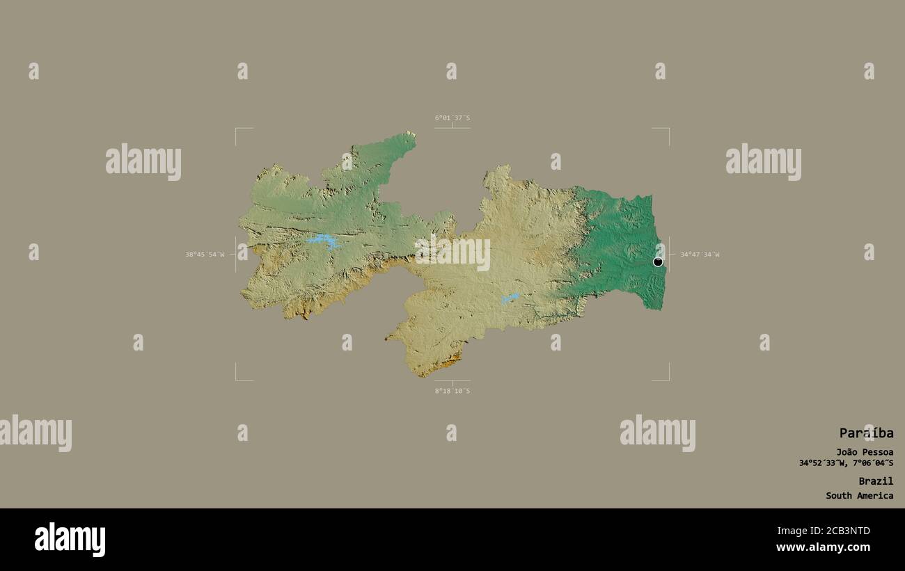 Area of Paraíba, state of Brazil, isolated on a solid background in a ...