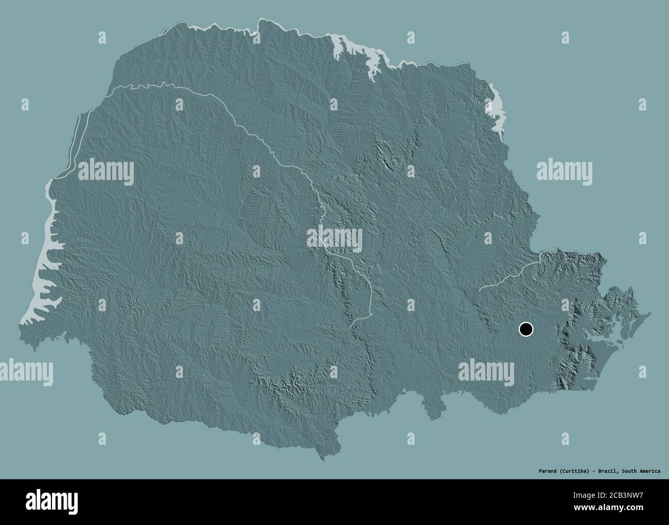 Shape of Paraná, state of Brazil, with its capital isolated on a solid ...