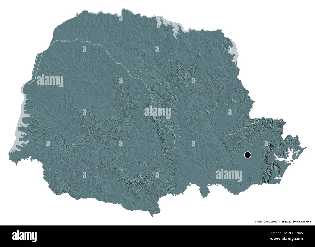 Shape of Paraná, state of Brazil, with its capital isolated on white ...