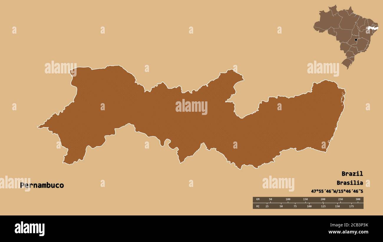 Shape of Pernambuco, state of Brazil, with its capital isolated on ...