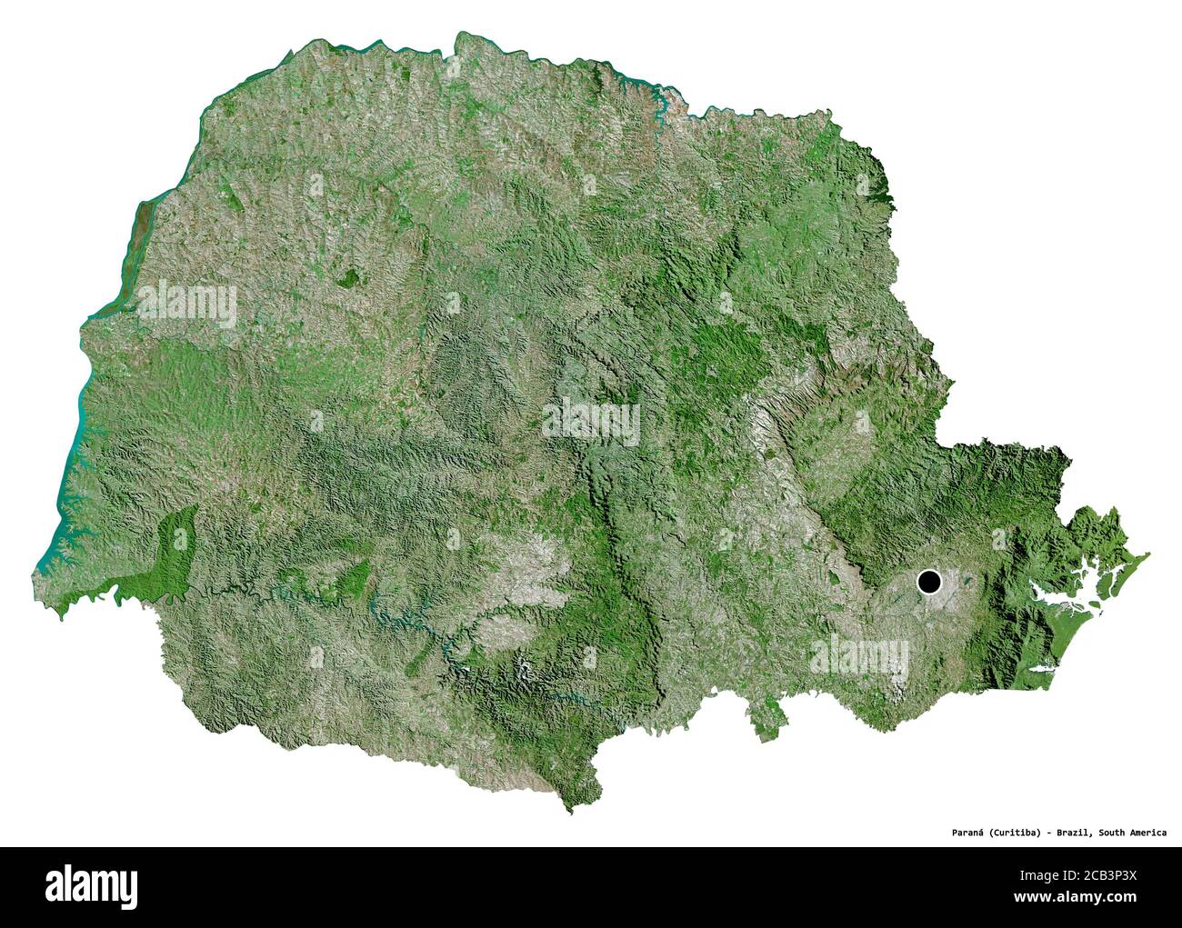 Shape of Paraná, state of Brazil, with its capital isolated on white ...
