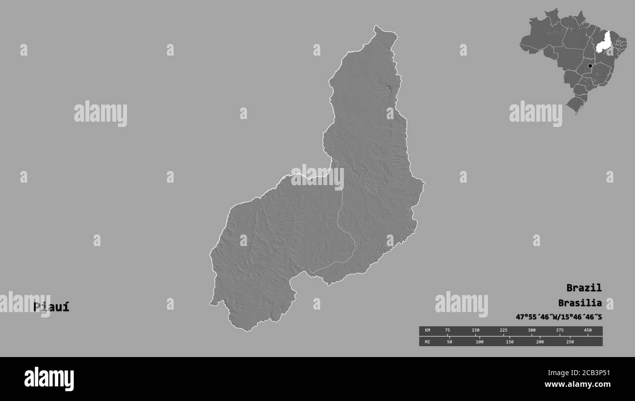 Shape of Piauí, state of Brazil, with its capital isolated on solid ...