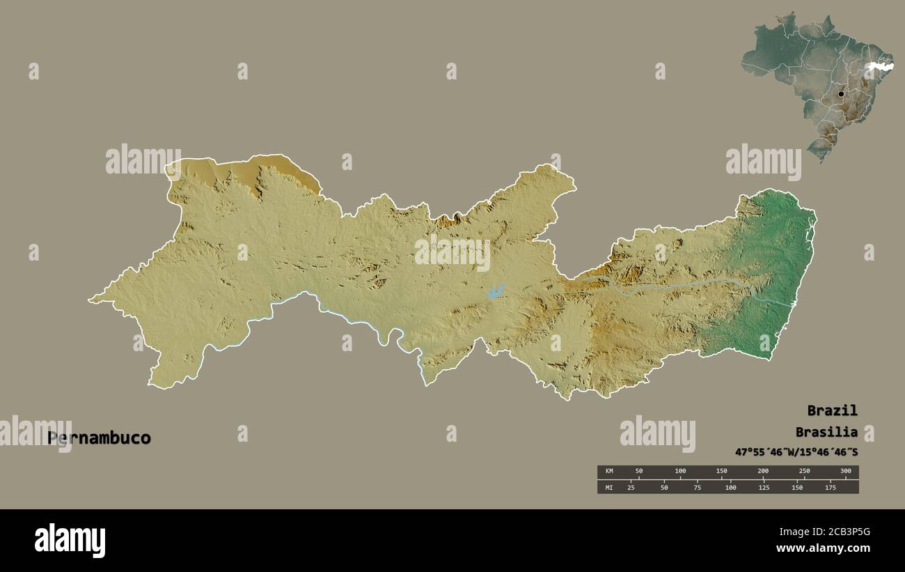 Shape of Pernambuco, state of Brazil, with its capital isolated on ...