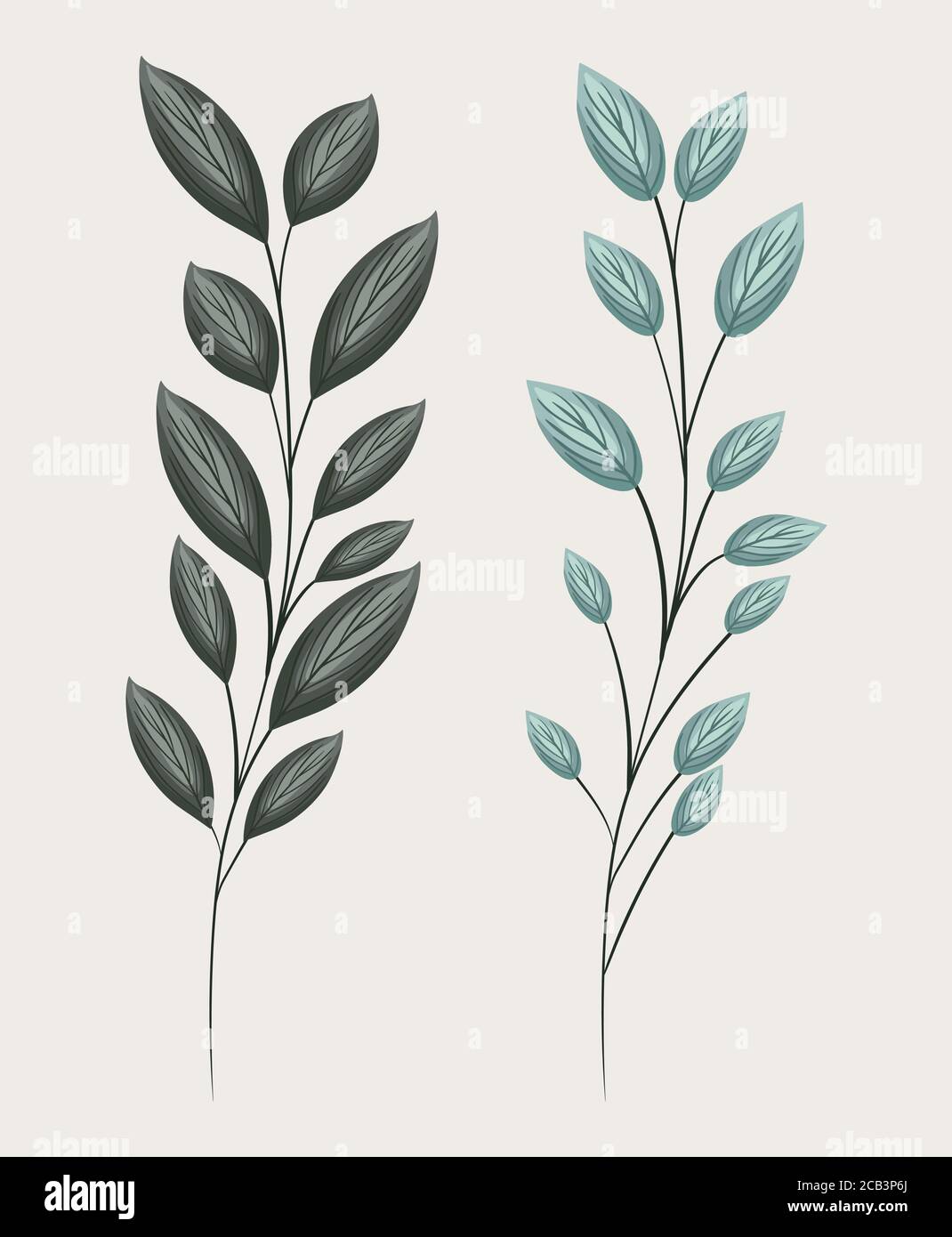 two green leaves bouquets painting design of Natural floral nature and ...