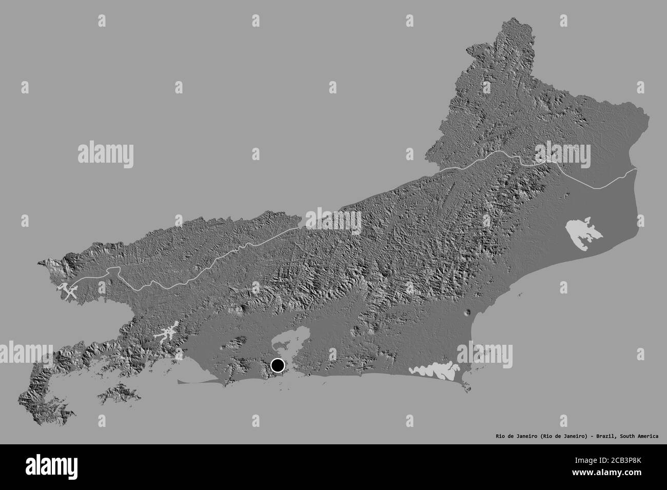 Shape of Rio de Janeiro, state of Brazil, with its capital isolated on ...