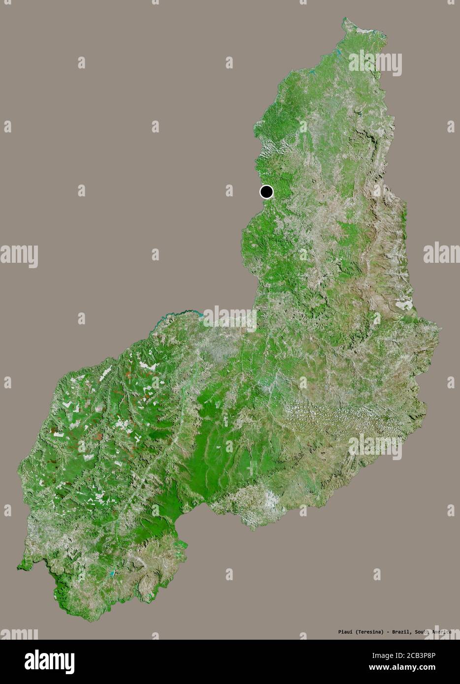 Shape of Piauí, state of Brazil, with its capital isolated on a solid ...
