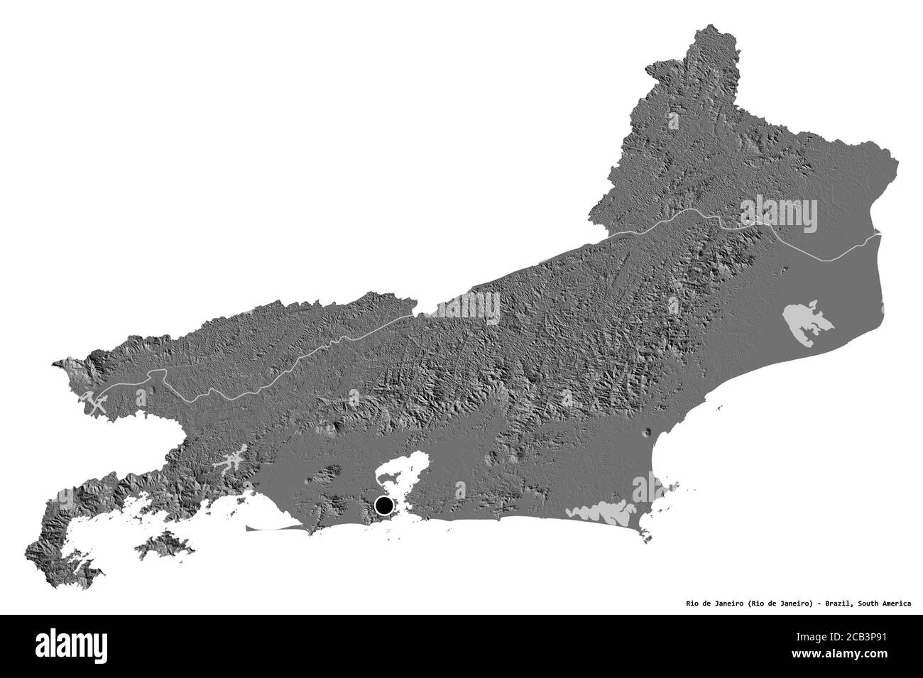 Shape of Rio de Janeiro, state of Brazil, with its capital isolated on ...