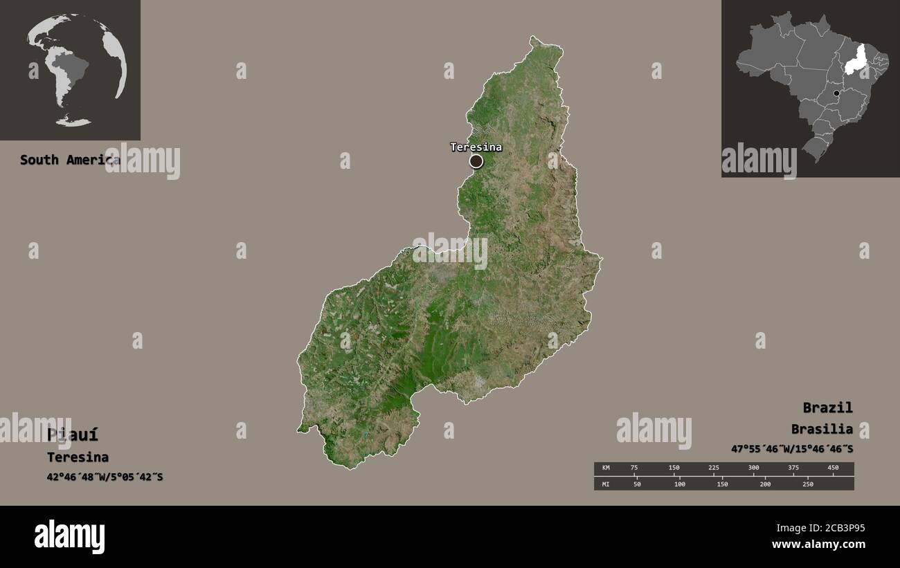 Shape of Piauí, state of Brazil, and its capital. Distance scale ...