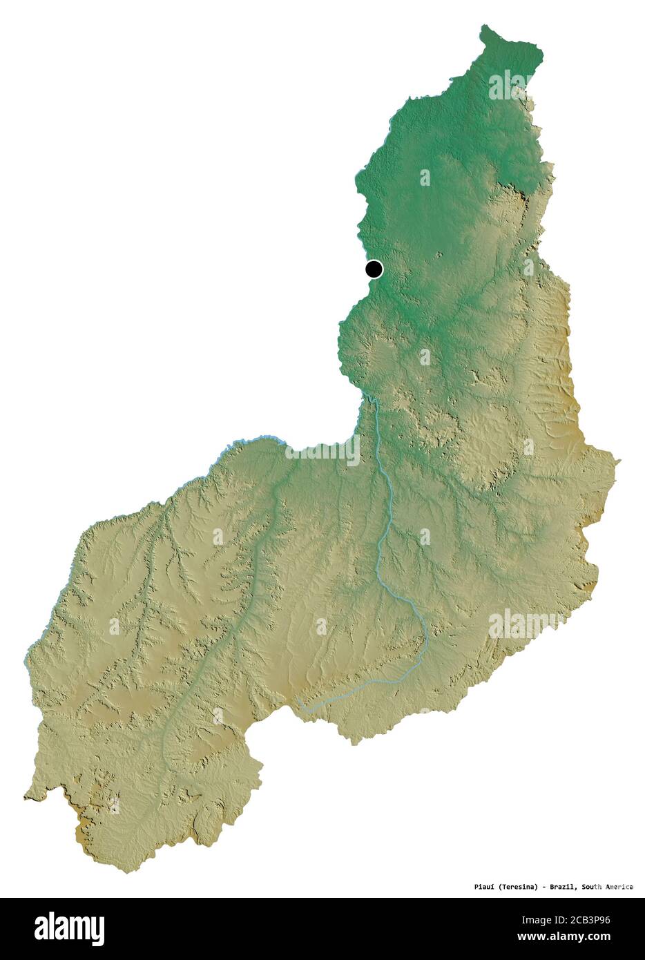 Shape of Piauí, state of Brazil, with its capital isolated on white ...