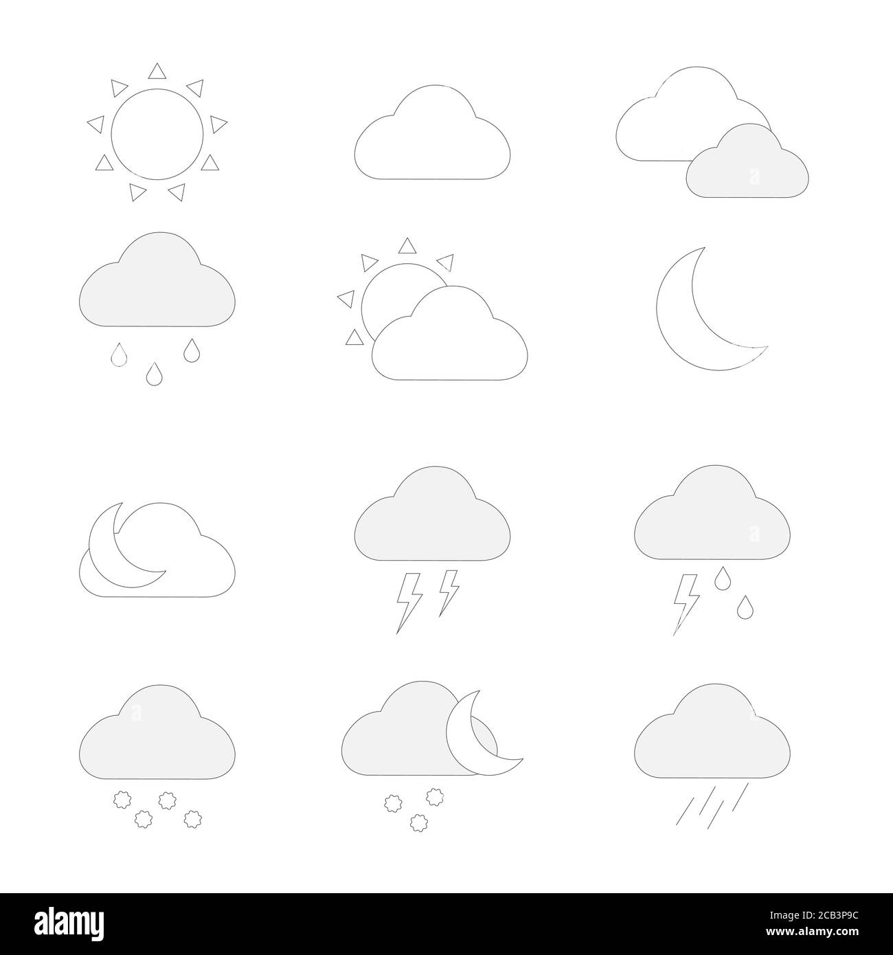 Weather vector icons set in outline style, gray color Stock Vector ...
