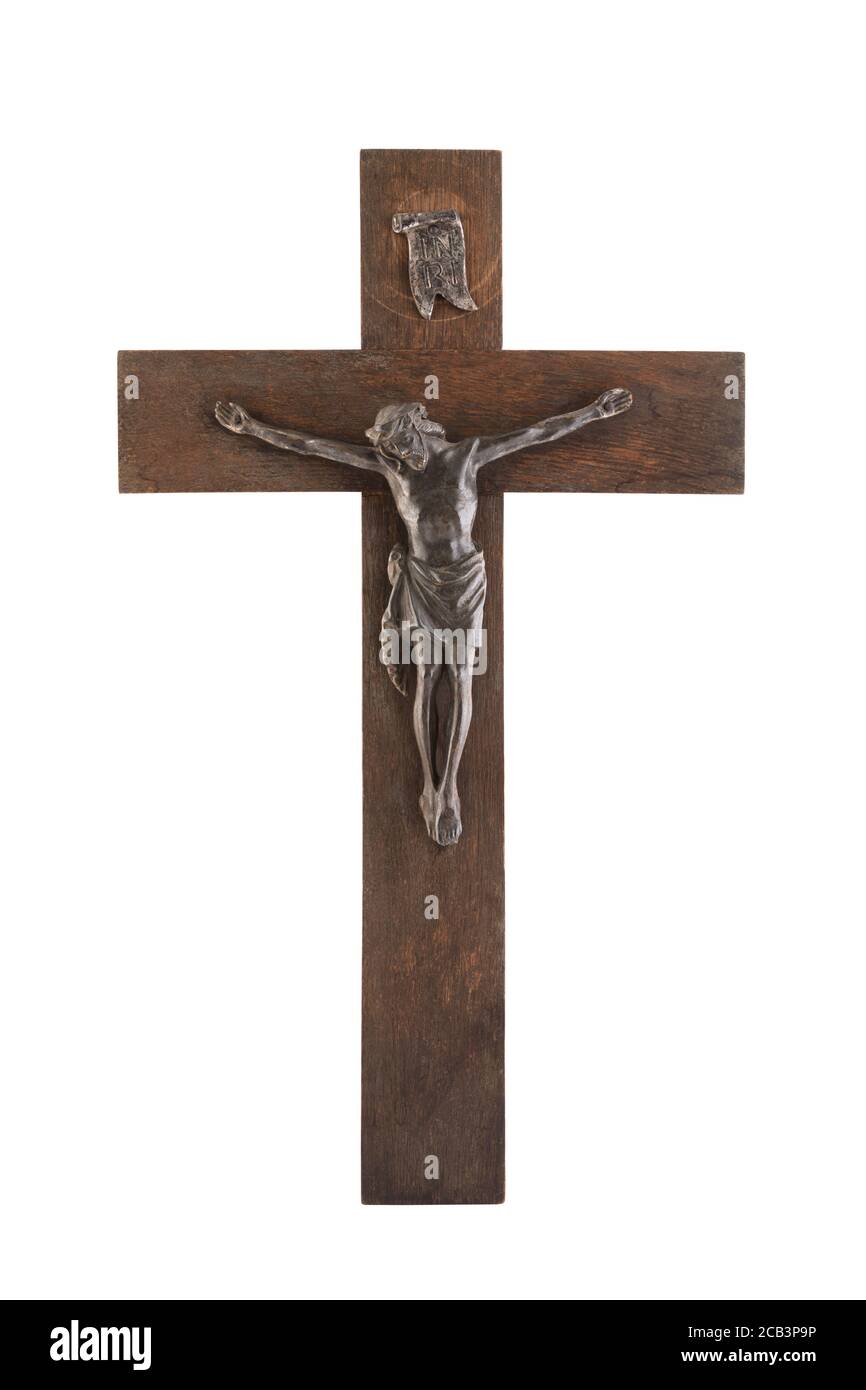 Old crucifix isolated on white background with clipping path Stock ...