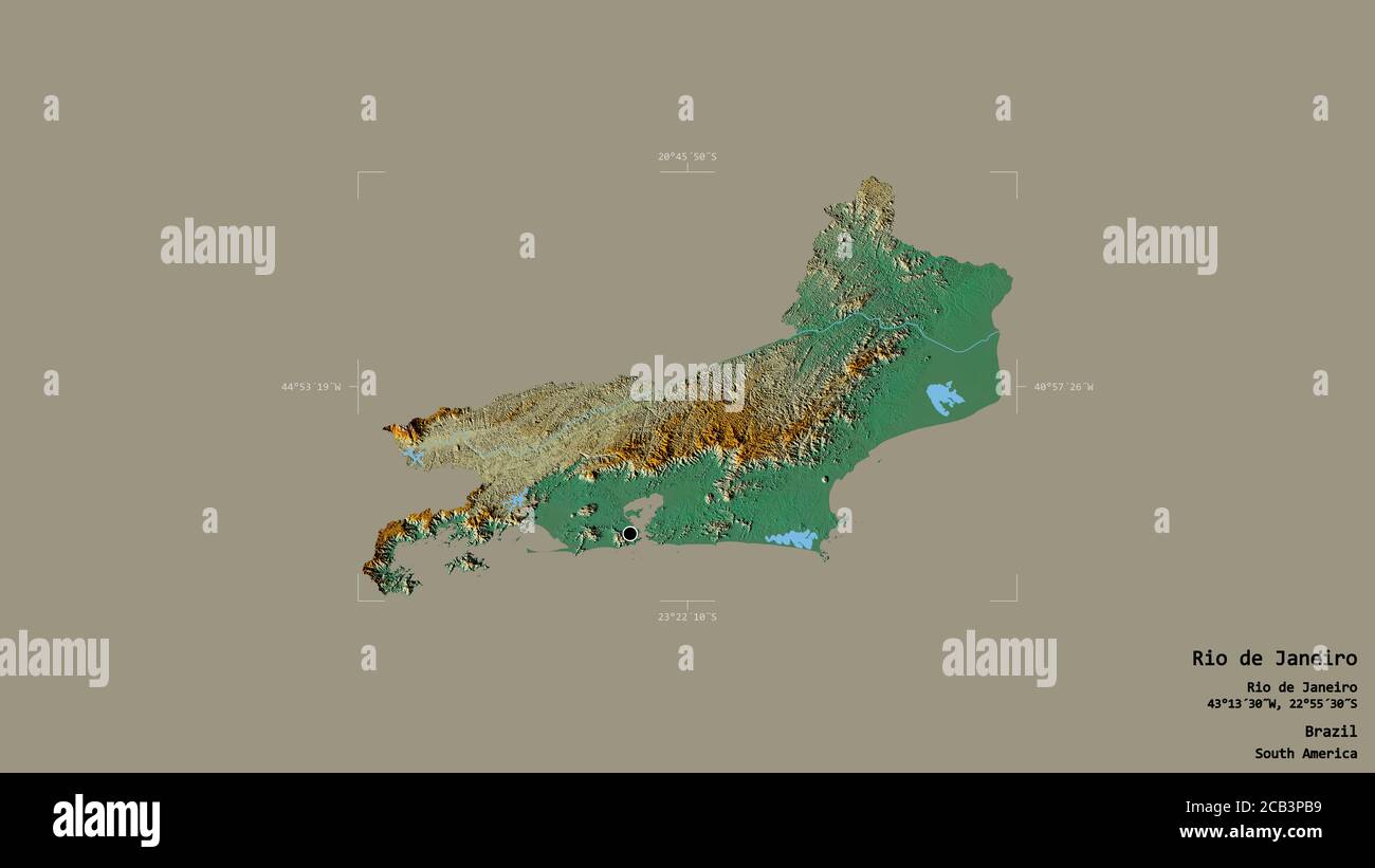 Area of Rio de Janeiro, state of Brazil, isolated on a solid background ...