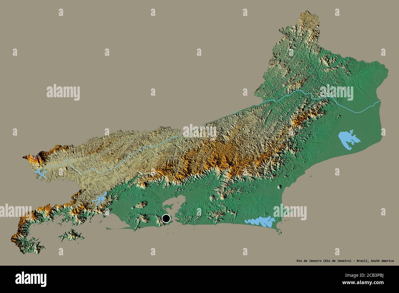 Shape of Rio de Janeiro, state of Brazil, with its capital isolated on ...