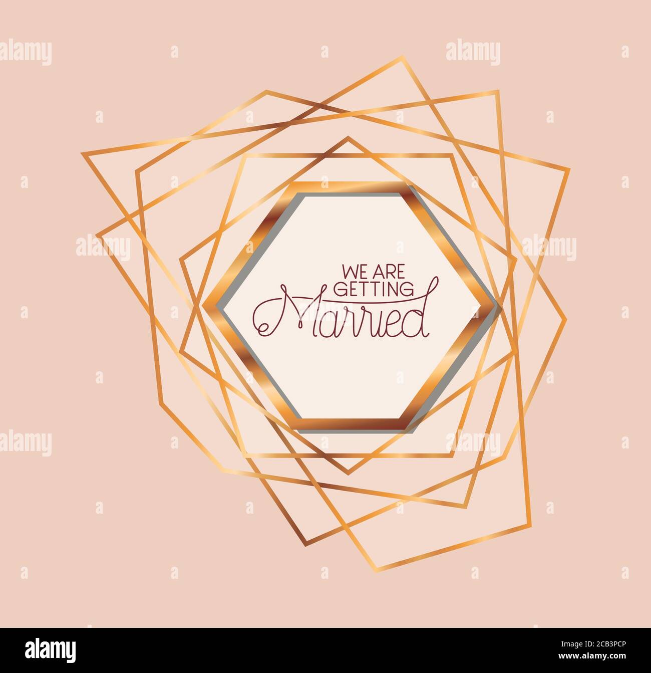 we are getting married text in gold frame design, Wedding invitation ...