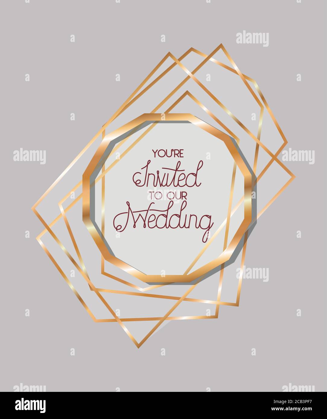 you are invited to our wedding text in gold circle design, Wedding ...