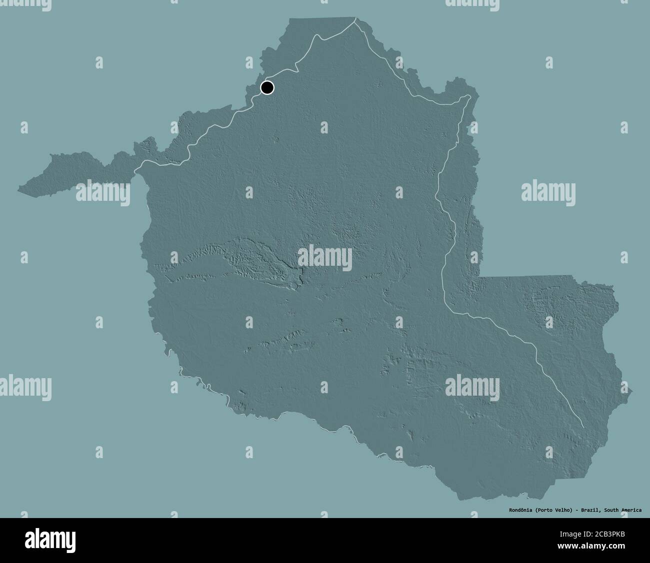 Shape of Rondônia, state of Brazil, with its capital isolated on a ...