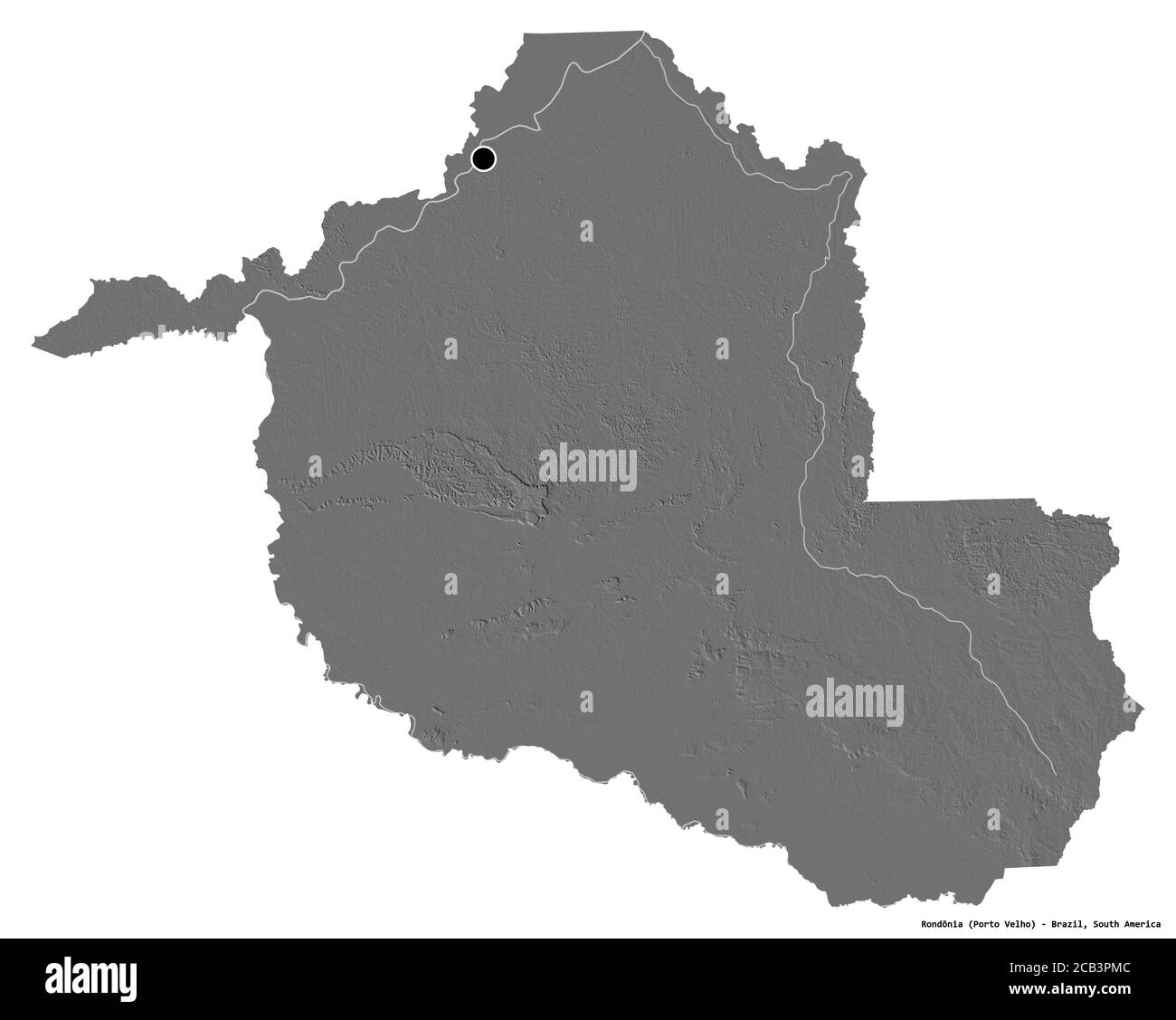 Shape of Rondônia, state of Brazil, with its capital isolated on white ...