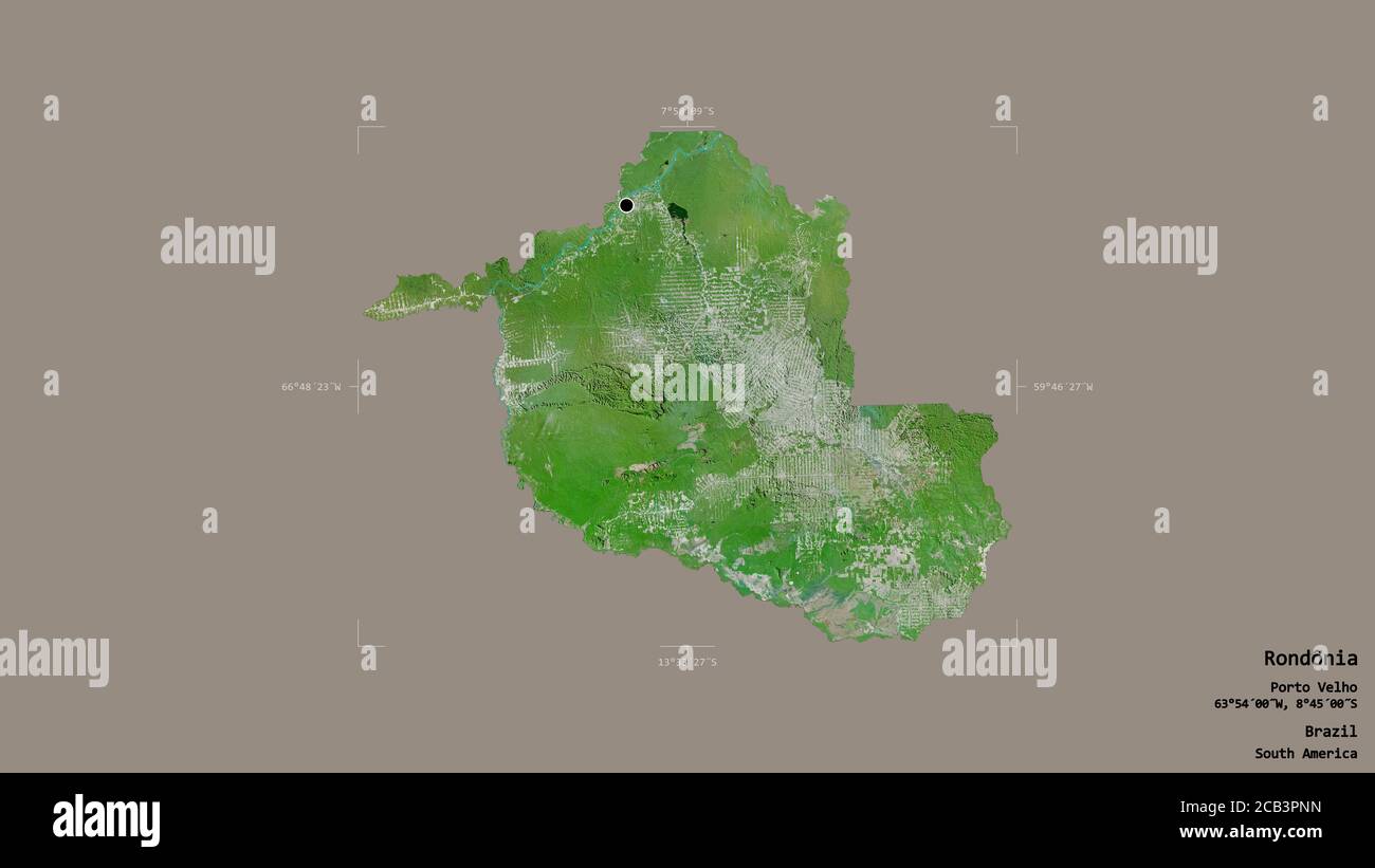 Area of Rondônia, state of Brazil, isolated on a solid background in a ...