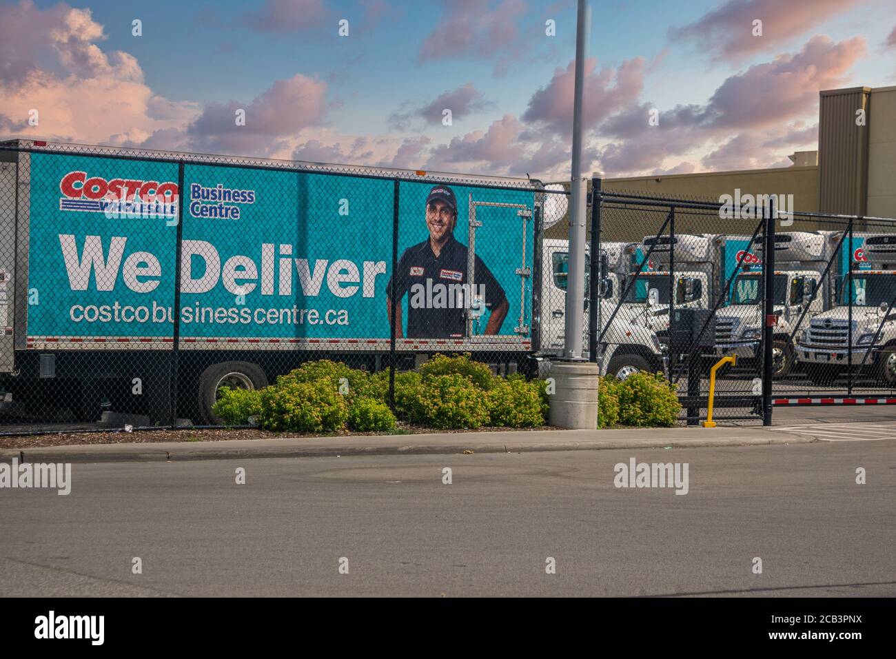 Toronto, Canada, April 2020 - Costco delivery trucks at a large ...