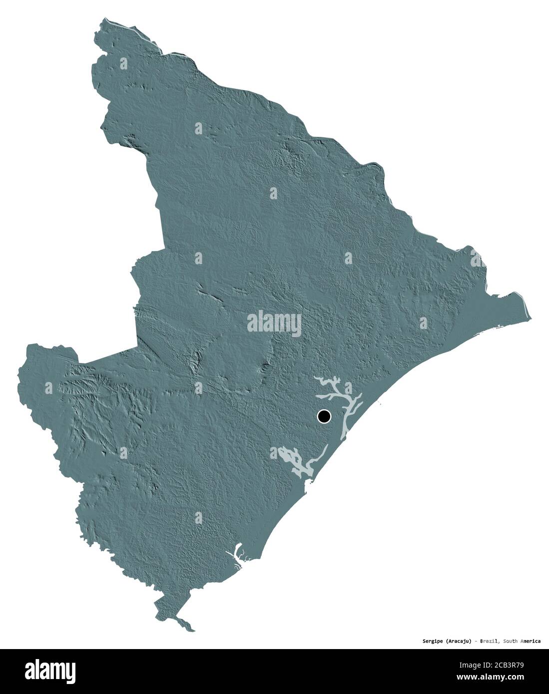 Shape of Sergipe, state of Brazil, with its capital isolated on white ...