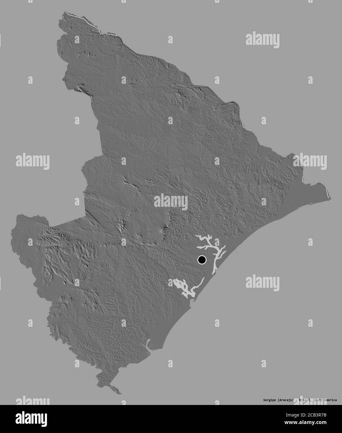 Shape of Sergipe, state of Brazil, with its capital isolated on a solid ...