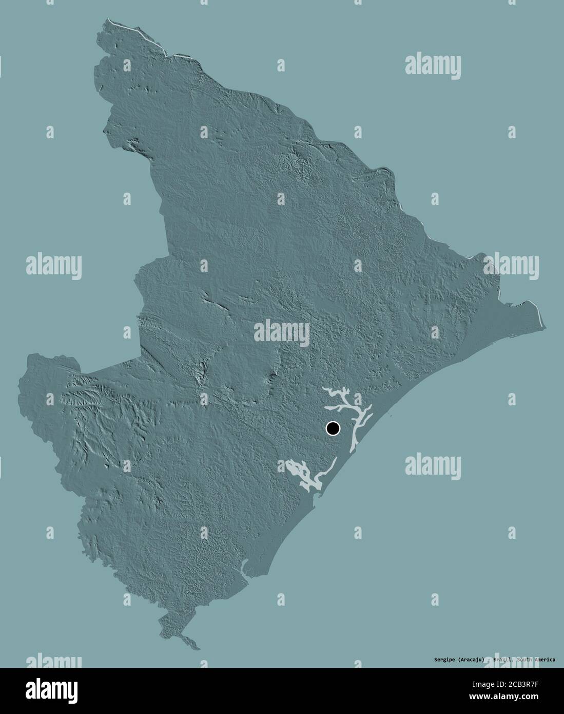 Shape of Sergipe, state of Brazil, with its capital isolated on a solid ...