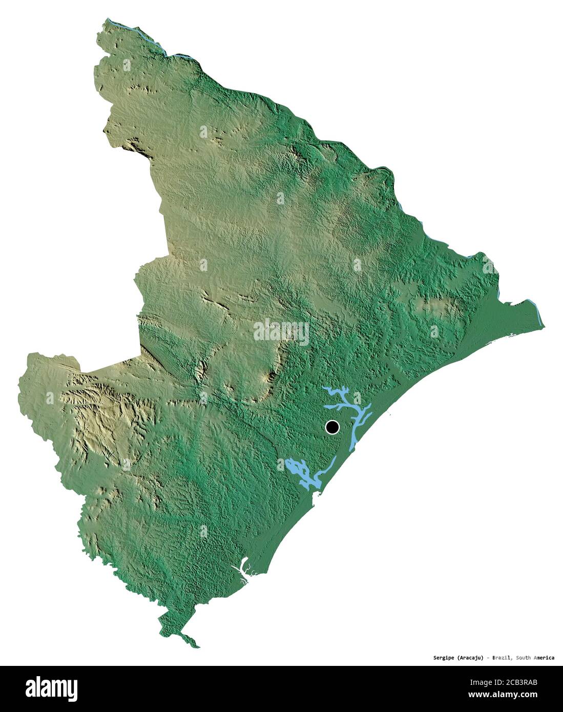 Shape of Sergipe, state of Brazil, with its capital isolated on white ...