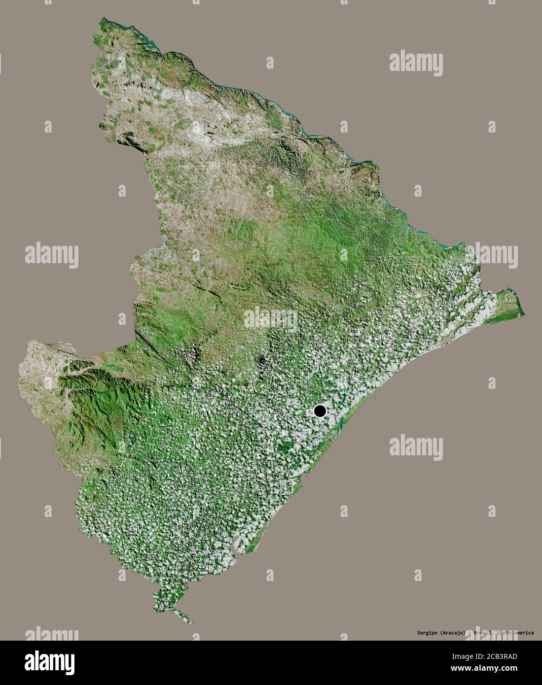 Shape of Sergipe, state of Brazil, with its capital isolated on a solid ...