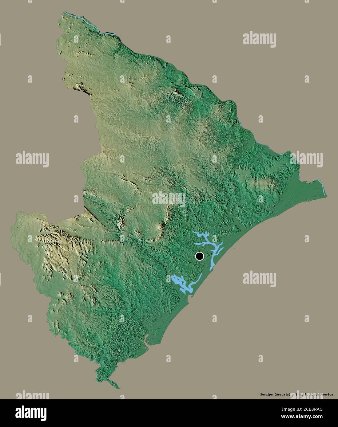 Shape of Sergipe, state of Brazil, with its capital isolated on a solid ...